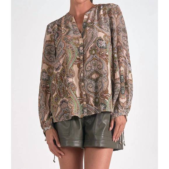 Elan | Tops | New Elan Paisley Blouse In Beige | Poshmark